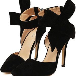 fereshte | Shoes | Black Velvet Bowknot Pumps Dorsay Pointy Toe ...
